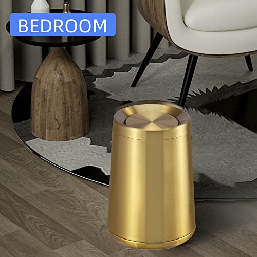 BRIEFHUMAN Household Swing Gold Bathroom Trash Can,Brushed Stainless Steel,10 L/3 Gallen,Garbage Can with Flipping Lid, for Indoor or Commercial Use, Kitchen,Modern,Living Room,Bedroom