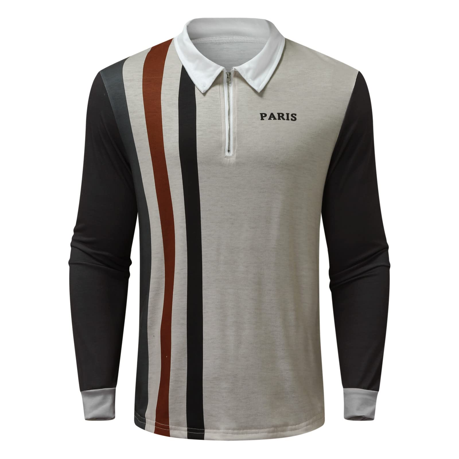 Fuzzy Bedroom Slipper Men's Casual Top Shirts Zipper Turn-Down Collar Top Blouse Printed Long Sleeve T Shirt Dress Men Brown