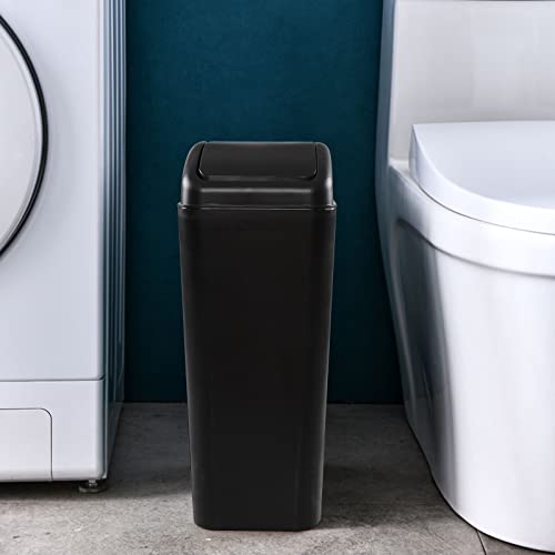 Rinboat Black 3.5 Gallon Swing Top Garbage Can, Plastic Swing Lid Trash Can