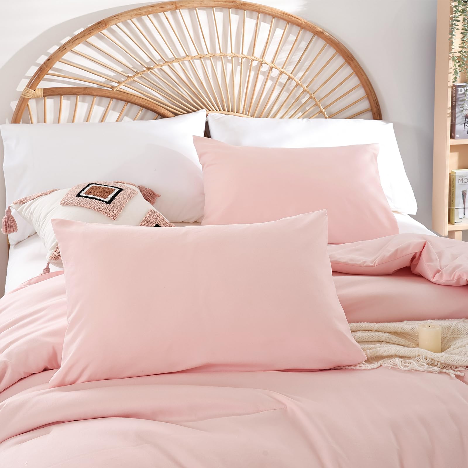 weigelia Blush Pink Comforter Set Twin Boho Pink Twin Comforter with 1 Pillowcases - Soft Lightweight Cozy Bedding Set for All Season - Beige Comforter Twin Size for Women Teens Kids