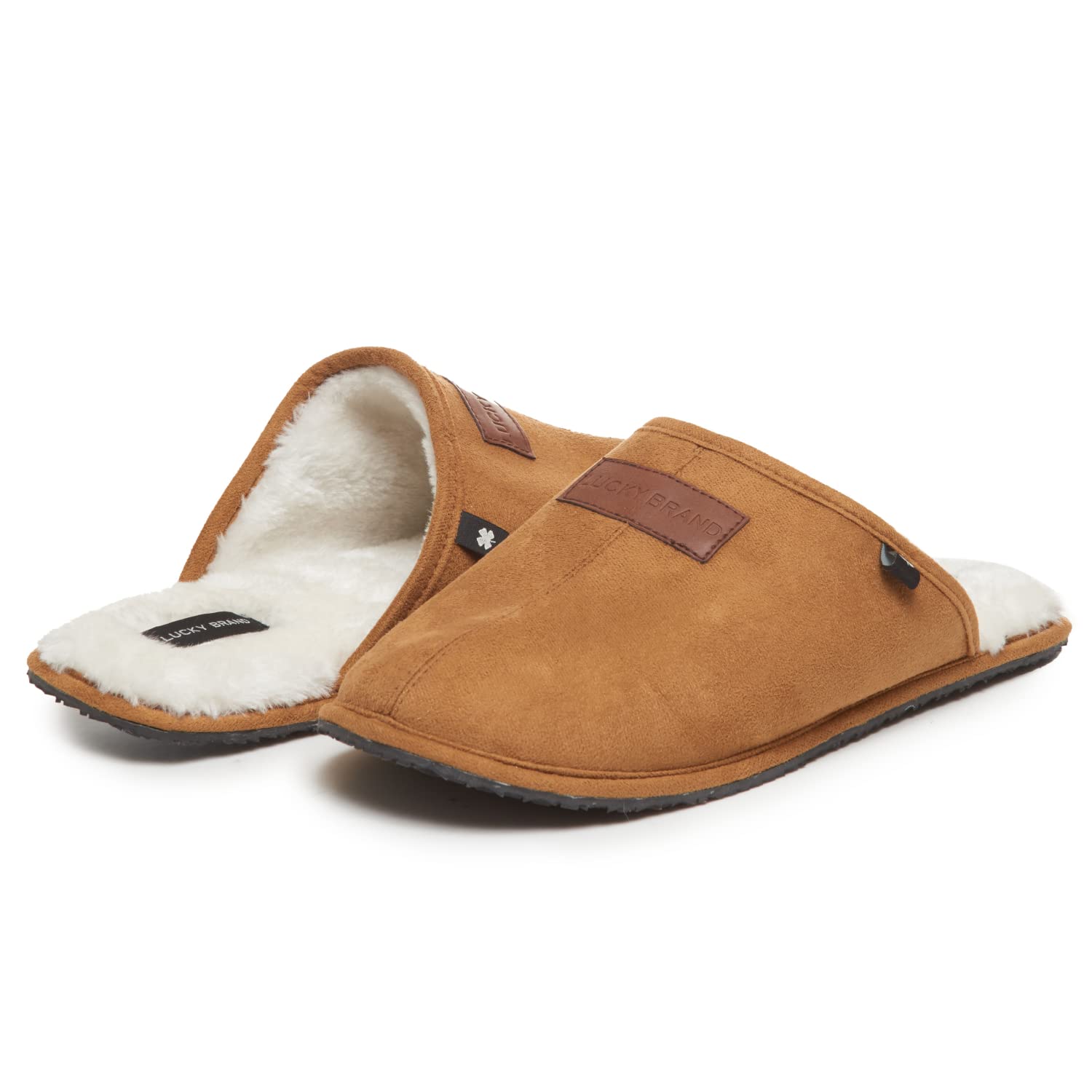 Lucky Brand Micro-Suede Scuff Indoor Slippers for Men with Plush Lining, Tan, L