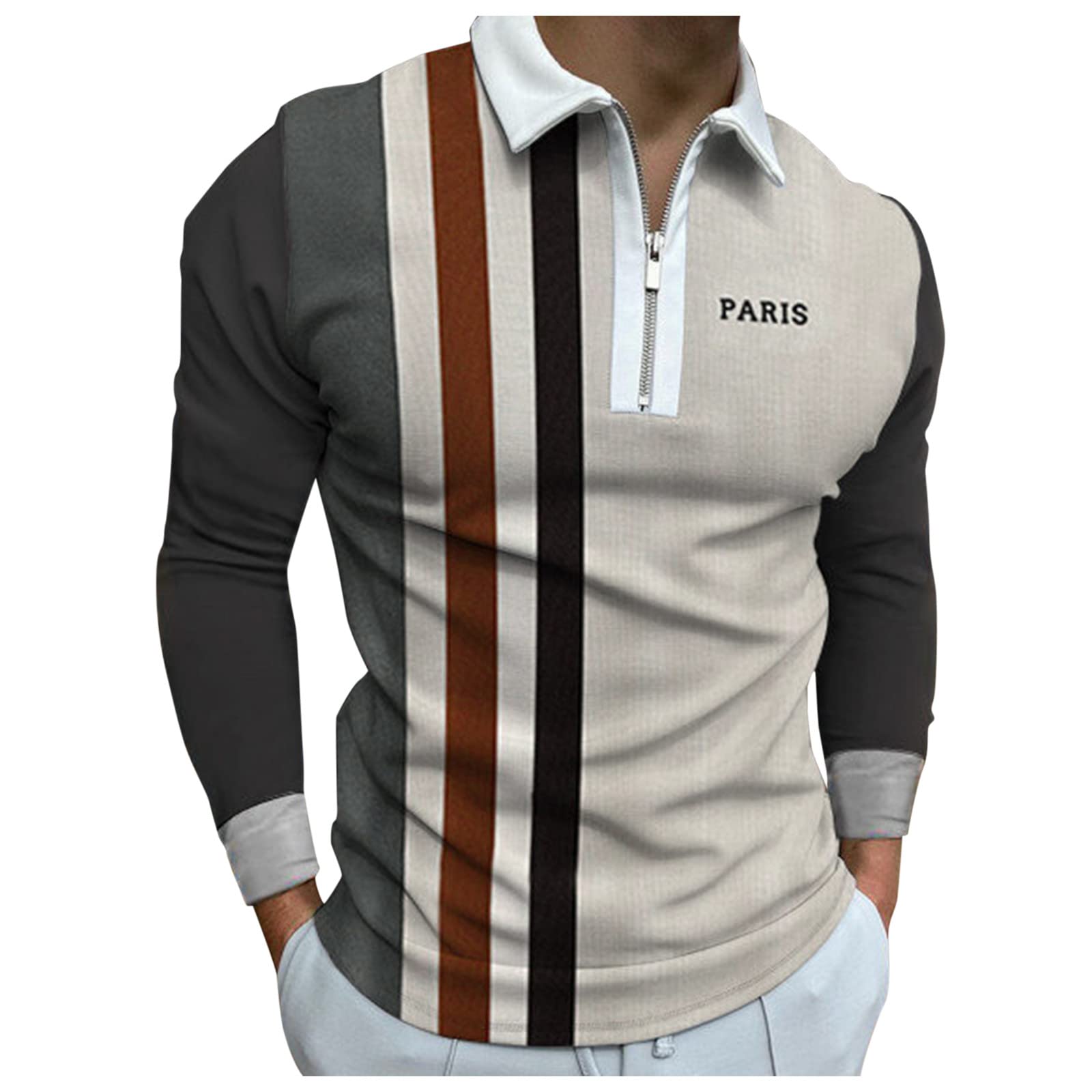 Fuzzy Bedroom Slipper Men's Casual Top Shirts Zipper Turn-Down Collar Top Blouse Printed Long Sleeve T Shirt Dress Men Brown