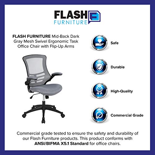 Flash Furniture Kelista Mid-Back Dark Gray Mesh Swivel Ergonomic Task Office Chair with Flip-Up Arms