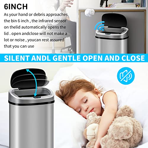 Bigacc 13 Gallon Touch-Free Automatic Stainless-Steel Trash Can Garbage Can Metal Trash Bin with Lid for Kitchen Living Room Office Bathroom, Electronic Motion Sensor Automatic Closure & Opening
