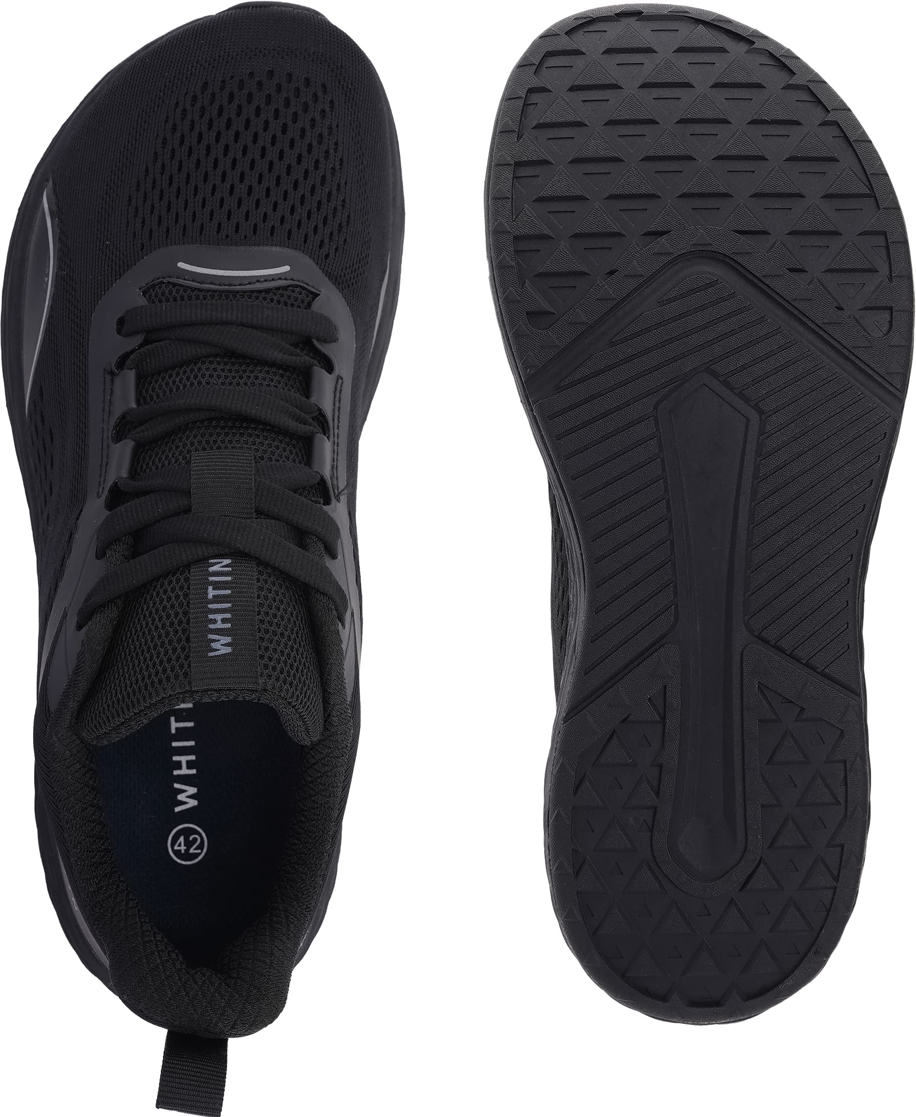 WHITIN Mens Zero Drop Wide Toe Box Road Running Shoes Width Tennis Athletics Size 8 Lightweight Sports Logging Walking Hiking Workout Training Male Black 41