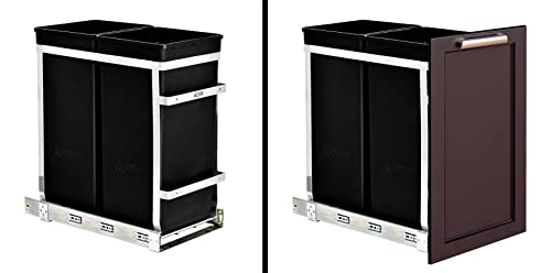 AdirHome 36-Liter Dual-Compartment, Under-Counter Trash Can and Recycling Bin Unit - Metal Sliding Shelf with 2 Garbage Bins for Kitchen & Pantry Under Cabinets Compatible with Hinged or Pull Out Door