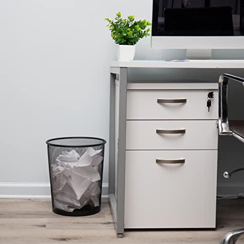Mind Reader Garbage Waste Basket Recycling Bin Set, Round Metal Mesh, Black
