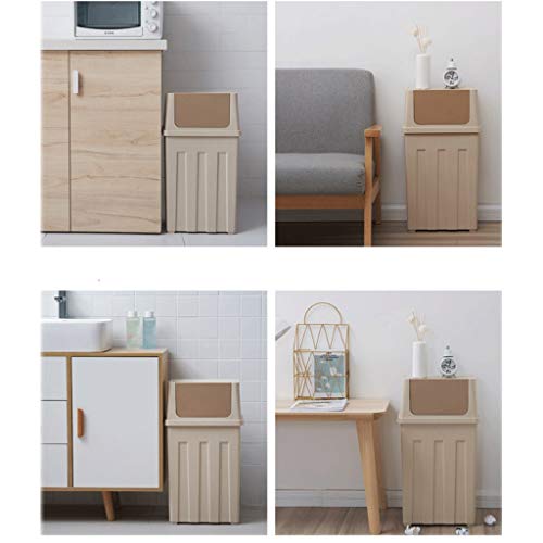Rubbish Bin Covered Side Opening Trash Can for Home, Kitchen, and Bathroom Garbage, 11 Gallon,Pulley Trash can dustbin (Color : Light Brown, Size : No Wheel)