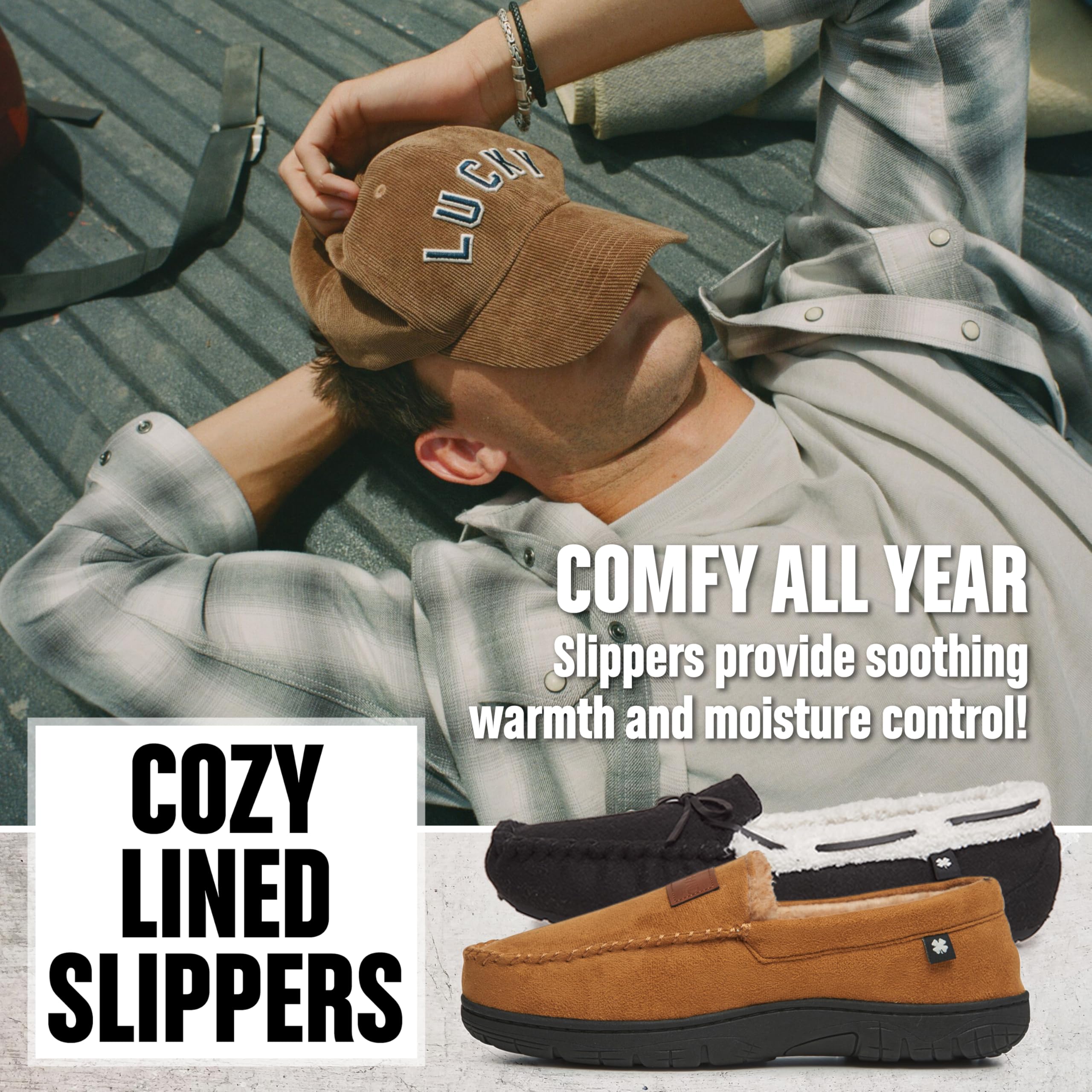 Lucky Brand Mens Faux Wool A-Line Slippers with Memory Foam