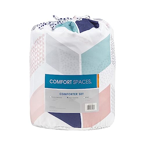 Comfort Spaces Kylar Cozy Comforter Set, Vibrant Chevron Ruching Design with Solid Reverse, All Season Down Alternative Bedding with Matching Sham, Twin/Twin XL (66 in x 90 in), Multi/Blush 2 Piece