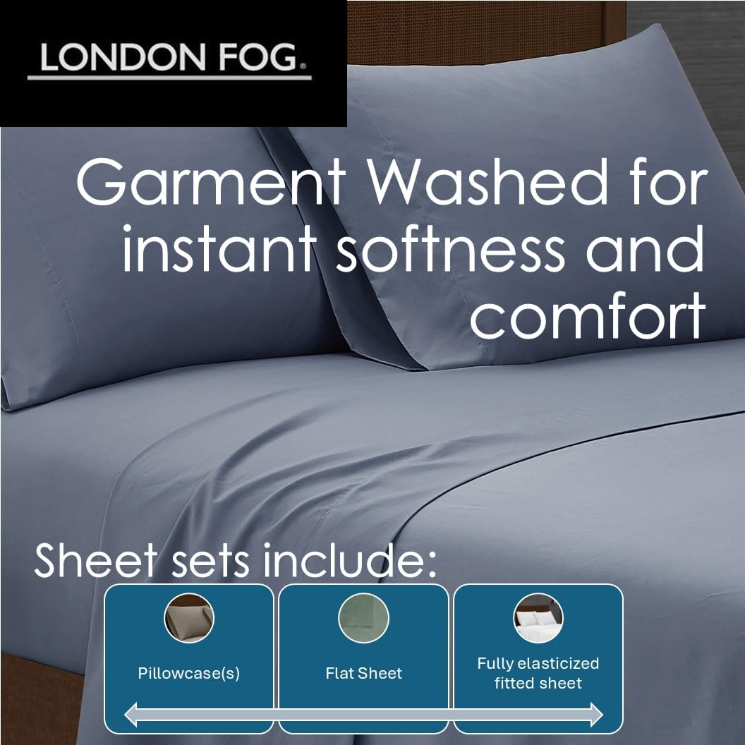 London Fog Garment Washed Solid Duvet Set Green Microfiber 2-Piece Twin XL Duvet Set, Solid Themed, Adult and Teen, Oeko-TEX Certified