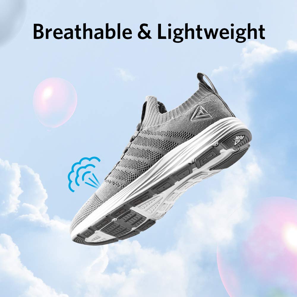 PEAK Mens Lightweight Walking Shoes Comfortable Slip On Sports Sneakers for Tennis, Gym, Running, Casual Workout Grey