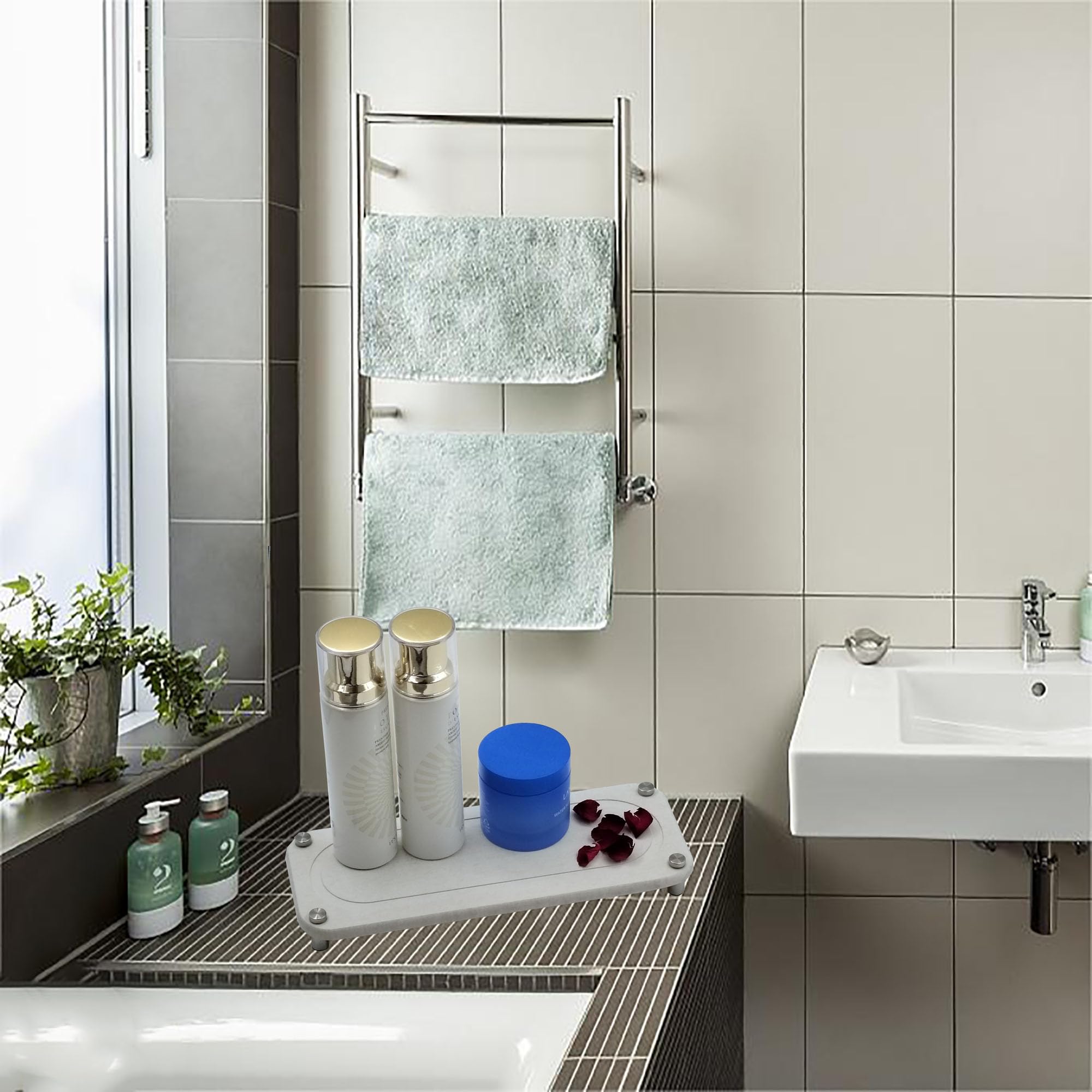 2 Pack Fast Drying Sink Caddy,Instant Dry Sink Organizer,Diatomaceous Earth Tray,Water Absorbing Stone Quick Dry Pad Kitchen Bathroom Soon Neat Absorbent Drying Soap Holder Rack Saddle (Grey-White)