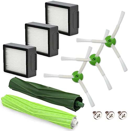 Vacuum Replacement Parts Compatible With iRrobot Roomba E, I, & J Series Replenishment Kit, 1 Set Of Rubber Brush & 3 HEPA Filters & 3 Edge-Sweeping Side Brushes