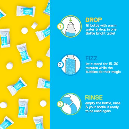 Bottle Bright Single Pack (12 Tablets)- Clean Stainless Steel, Thermos, Tumbler, Insulated and Reusable Water Bottles –Cleaning Tablets are Easy and Safe to Use