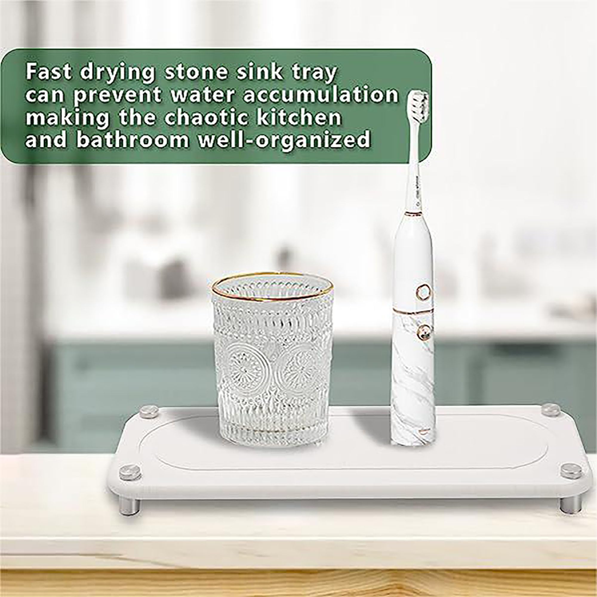 2 Pack Fast Drying Sink Caddy,Instant Dry Sink Organizer,Diatomaceous Earth Tray,Water Absorbing Stone Quick Dry Pad Kitchen Bathroom Soon Neat Absorbent Drying Soap Holder Rack Saddle (Grey-White)