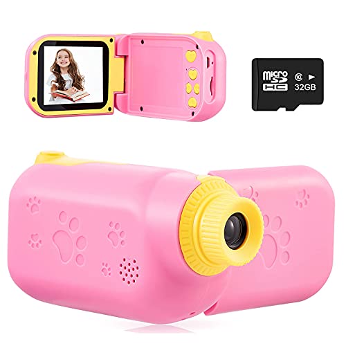 Loyang Kids Video Camera Digital Camcorder - Christmas Birthday Gifts for Children 3 4 5 6 7 8 9 10 Years Old, Kids Mini Sport DV for Girls and Boys Toy with 32GB SD Card & 2.4" Screen-Pink