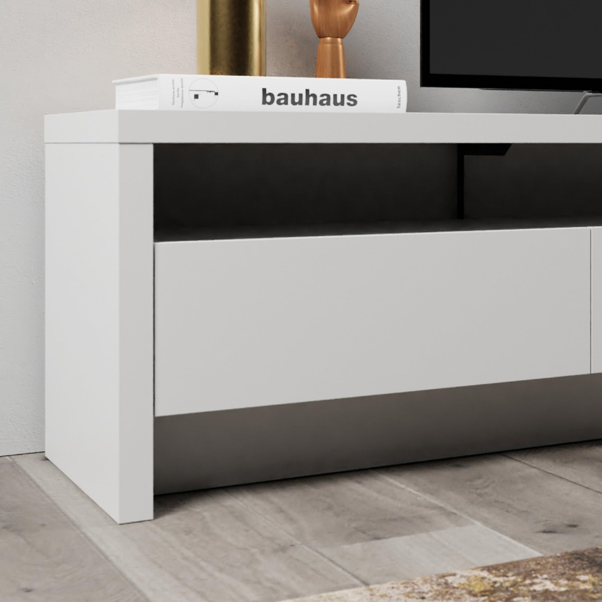 Manhattan Comfort Sylvan TV Stand with 3-Drawers with Open Shelving, 70.86 Inch, White Matte
