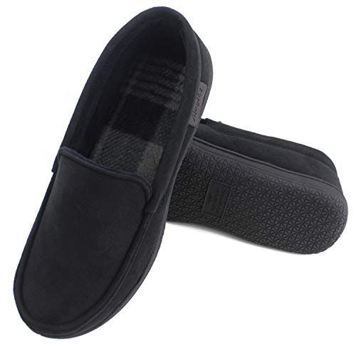 Magtoe Men's Casual Memory Foam Slip On Moccasin Flats Slippers Micro Suede Indoor Outdoor TPR Shoes(11-12,Black)