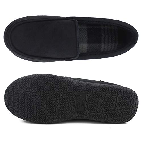 Magtoe Men's Casual Memory Foam Slip On Moccasin Flats Slippers Micro Suede Indoor Outdoor TPR Shoes(11-12,Black)