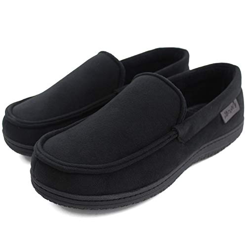 Magtoe Men's Casual Memory Foam Slip On Moccasin Flats Slippers Micro Suede Indoor Outdoor TPR Shoes(11-12,Black)