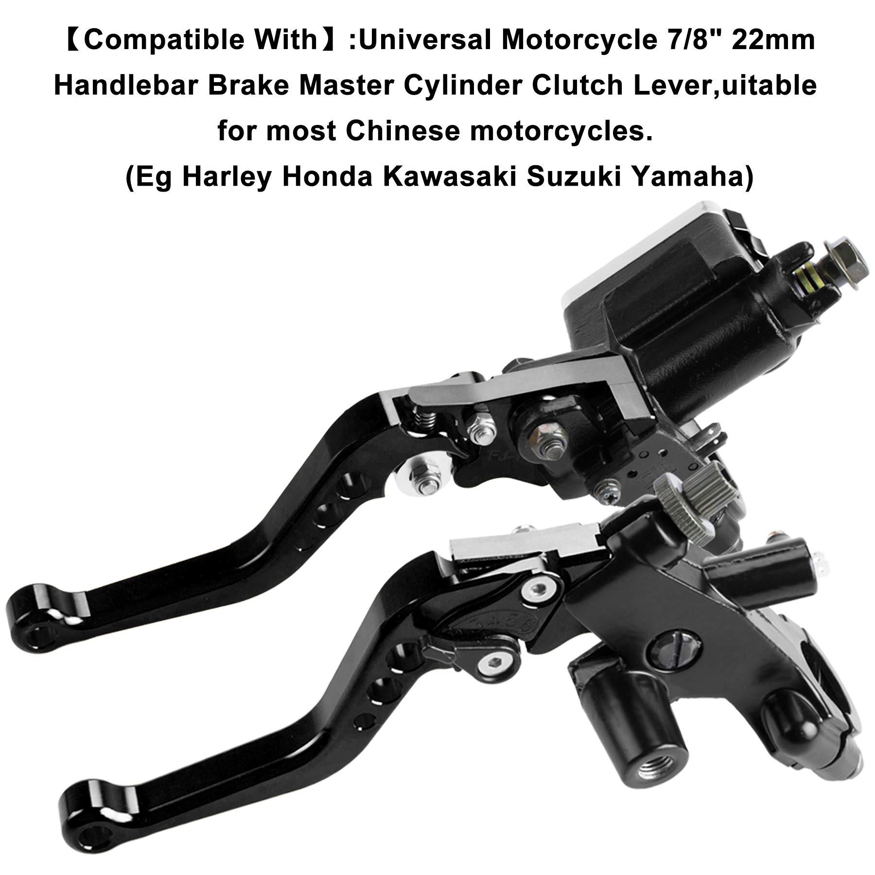 MRELC Universal Motorcycle 7/8" 22mm Handlebar Brake Master Cylinder Clutch Lever CNC Left & Right Set Compatible with Harley Honda Kawasaki Suzuki Yamaha( Piston Diameter 12.7mm(Black)