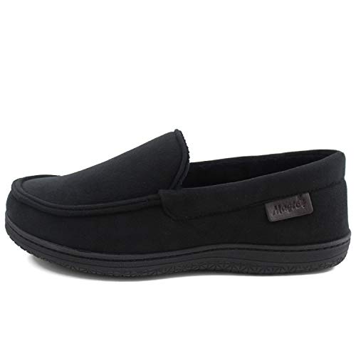 Magtoe Men's Casual Memory Foam Slip On Moccasin Flats Slippers Micro Suede Indoor Outdoor TPR Shoes(11-12,Black)