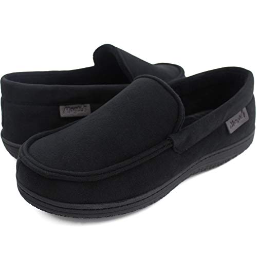 Magtoe Men's Casual Memory Foam Slip On Moccasin Flats Slippers Micro Suede Indoor Outdoor TPR Shoes(11-12,Black)