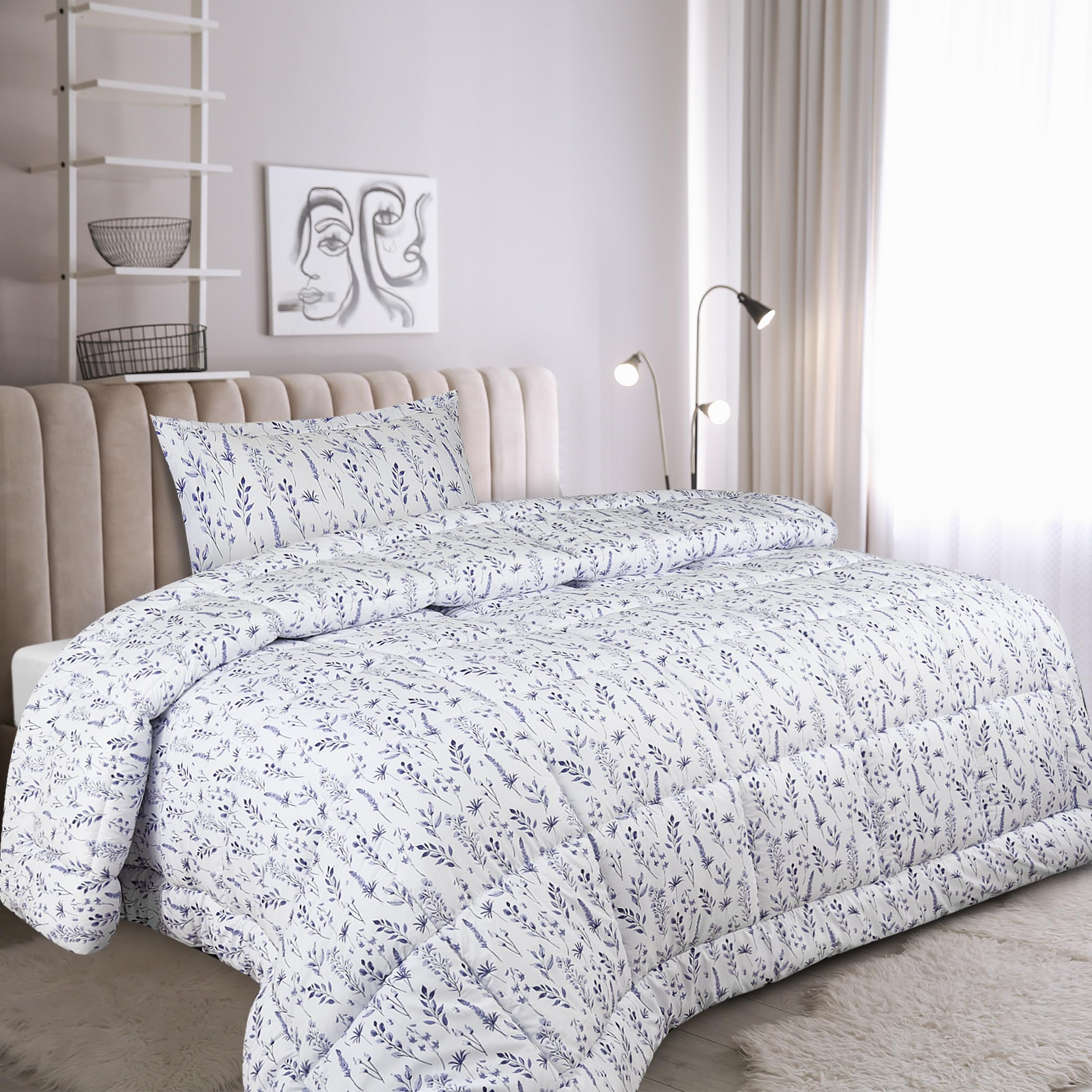 Utopia Bedding - Comforter Set with 1 Pillow Sham - 2 Pieces Bedding Comforter Sets - Down Alternative Comforter - Soft and Comfortable - Machine Washable, Leaves Purple, Twin