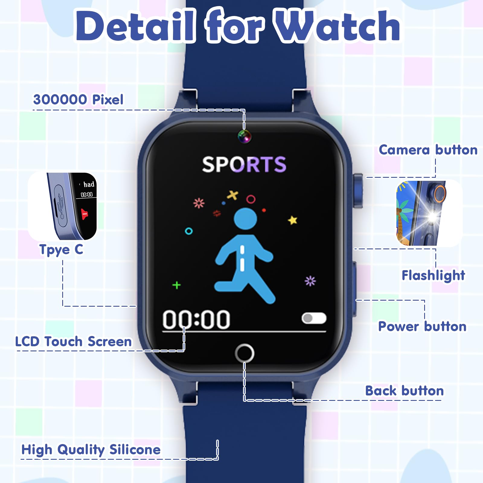 Luyiilo Smart Watch for Kids, with 26 Puzzle Games, Touch Screen, HD Camera, Alarm Clock, Toys for Ages 4-12 Years Old.Birthday Gift for Boys Girls (Blue)
