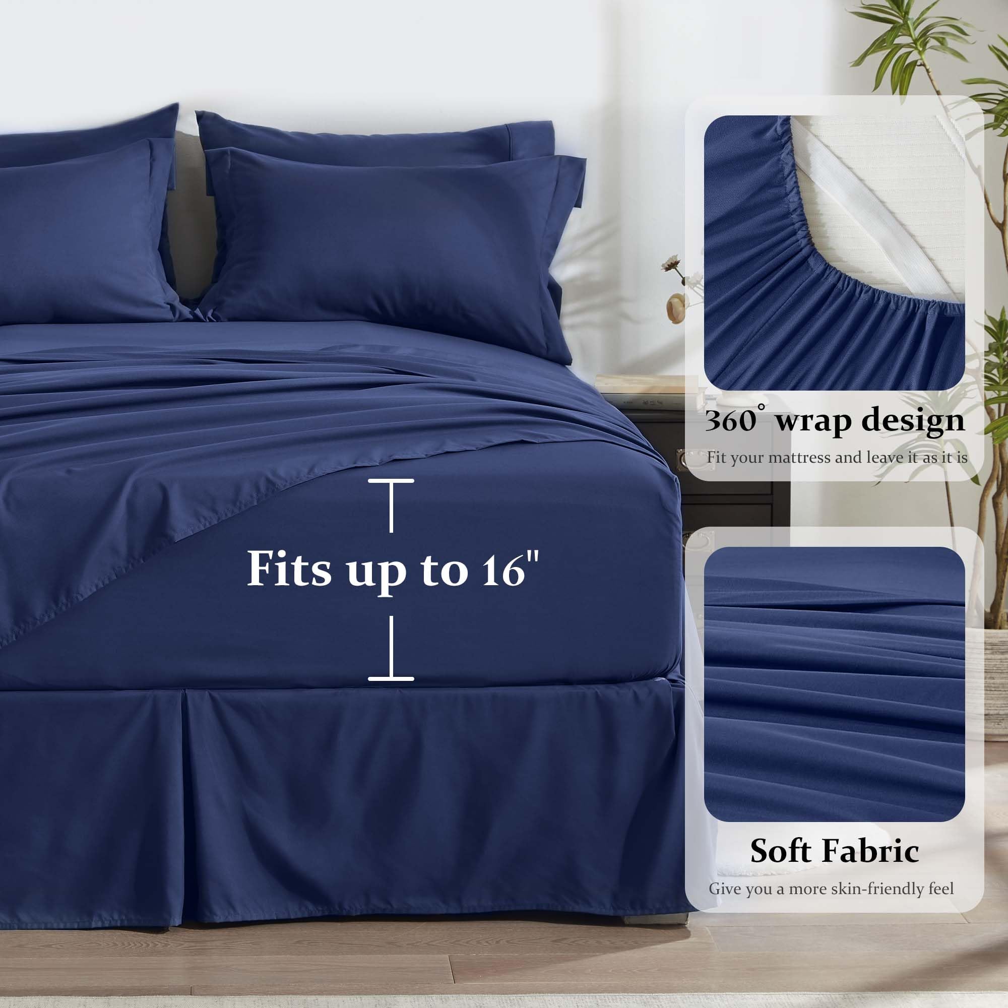 Newspin Twin Bed in a Bag 6 Pieces Comforter Set, Blue All Season Bed Set, Twin Bedding Sets with Comforter and Sheets, Pillow Sham, Flat Sheet, Fitted Sheet, Pillowcase and Bed Skirt