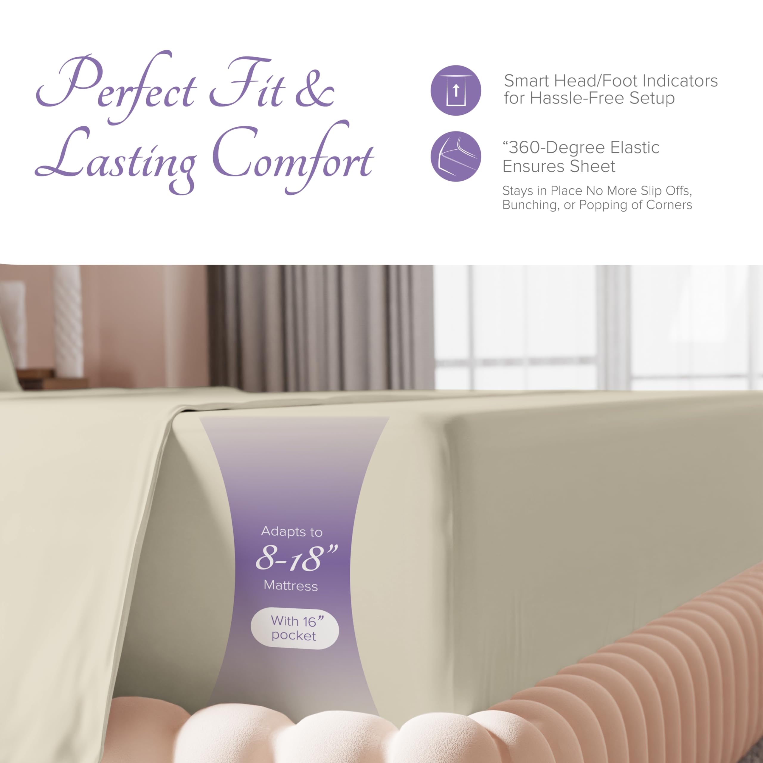 Carressa Linen 100% Egyptian Cotton Sheets - 600 Thread Count 3 PC Twin Size Sheet Set, Soft, Cooling, High Thread Count Sateen Weave, Extra Long Staple Luxury Bedding, 16 in Deep Pocket - Beach Sand