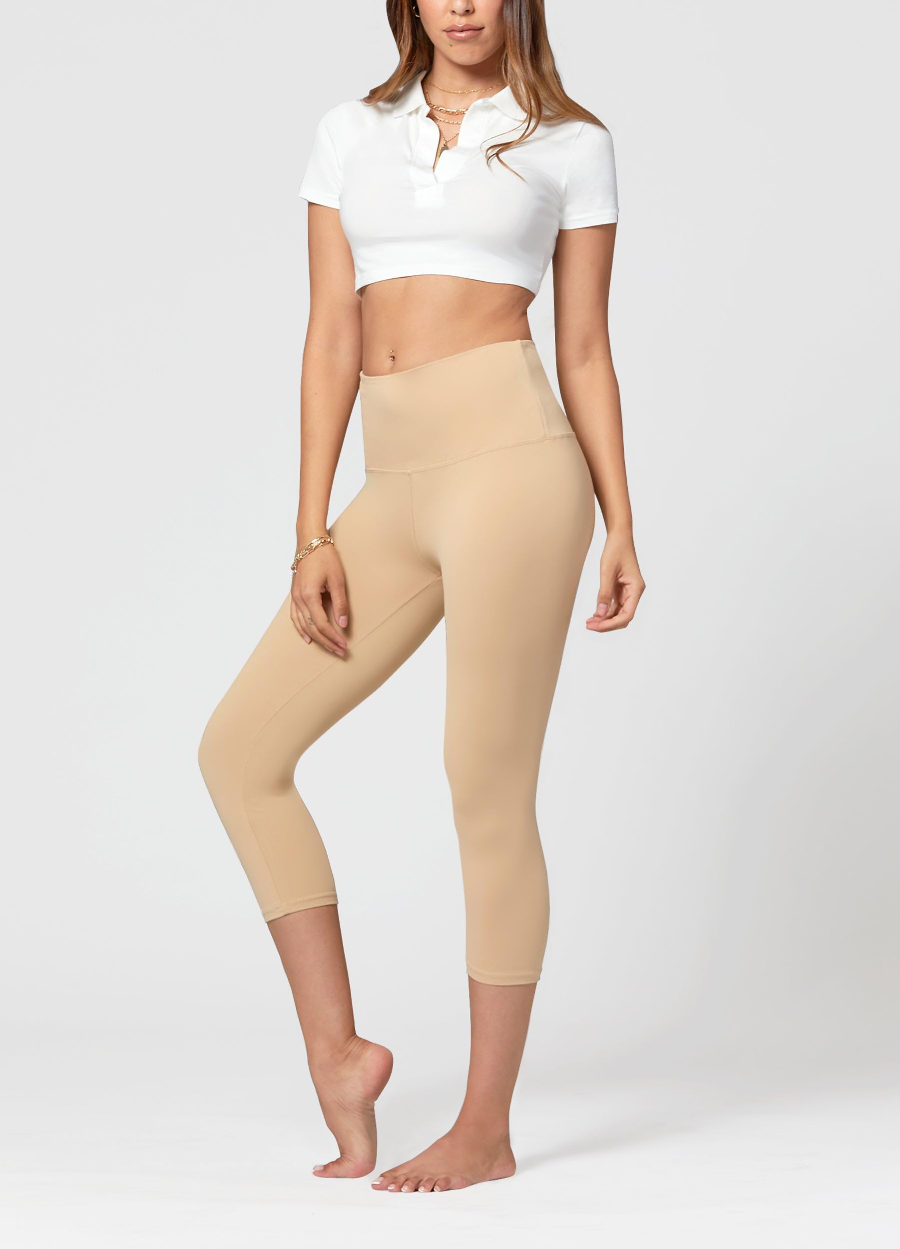 Conceited Capri Leggings for Women - Soft - High Waist Tummy Control - Essential - Regular and Plus Size - Nude Beige - Small - Medium