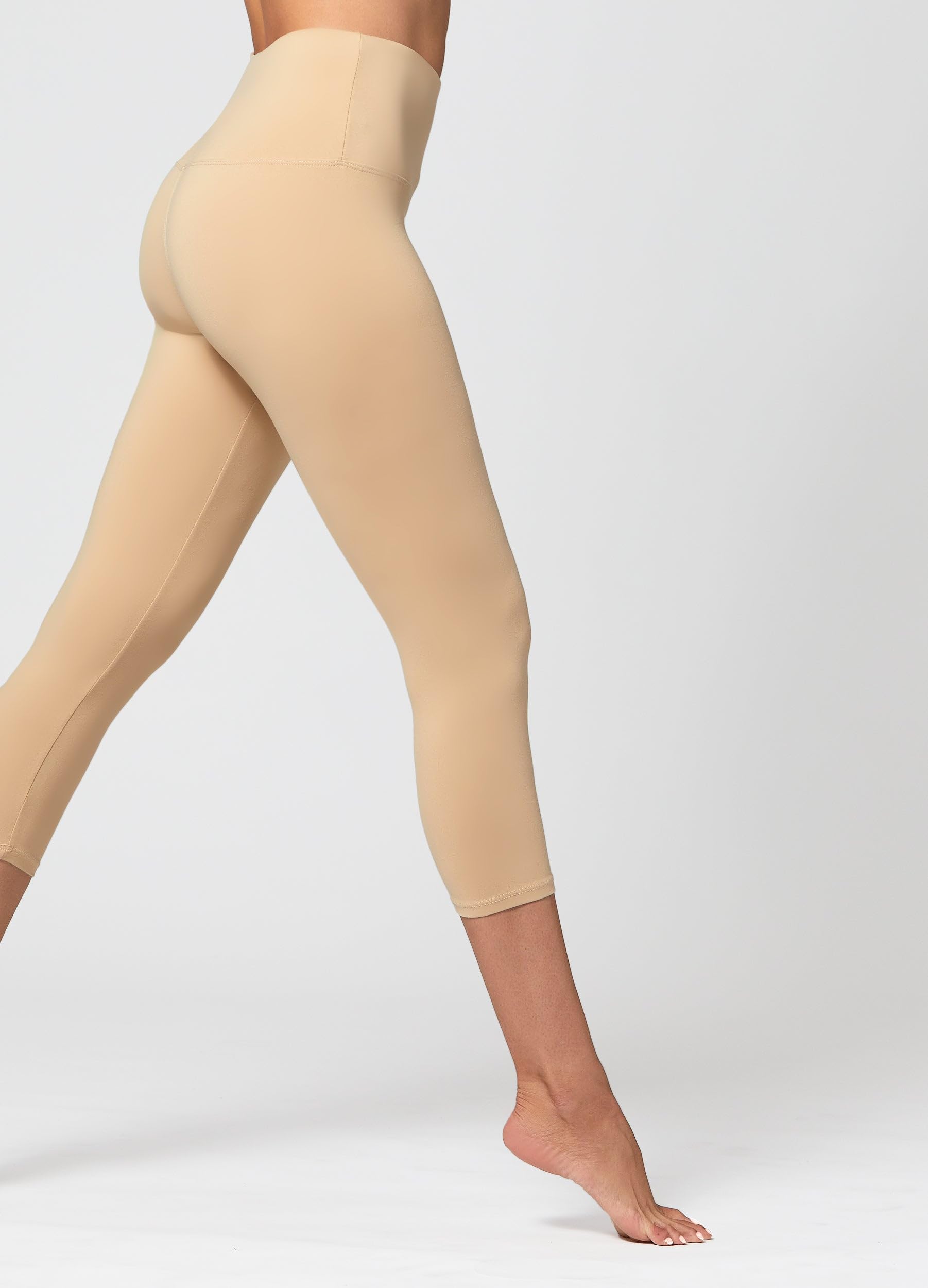 Conceited Capri Leggings for Women - Soft - High Waist Tummy Control - Essential - Regular and Plus Size - Nude Beige - Small - Medium