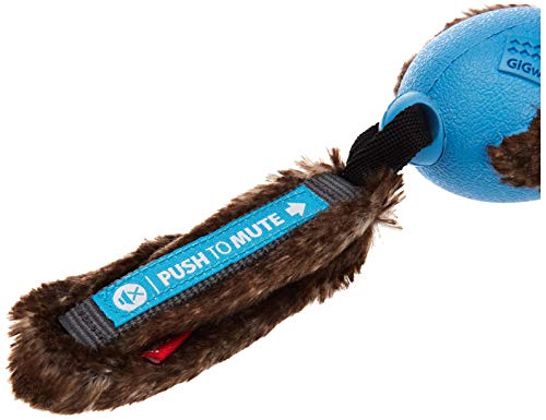 GiGwi Rubber Duck Dog Toy 'Push to Mute' Silent and Squeaky Toy Interactive with Plush Tail - Blue