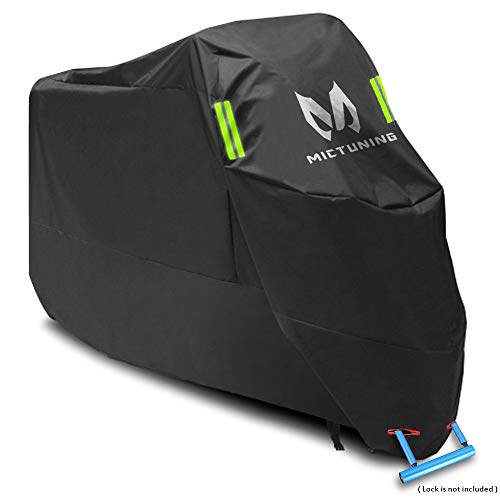 MICTUNING Motorcycle Cover Waterproof Outdoor 210D Oxford 104 Inch All Season Universal - Dirt Bike Cover Sun Protection Tear-Proof Windproof with Cloth Lock-Holes & Reflective Strip(104’’×41’’×49’’)