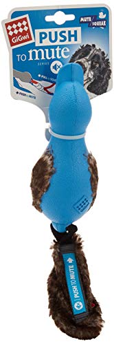 GiGwi Rubber Duck Dog Toy 'Push to Mute' Silent and Squeaky Toy Interactive with Plush Tail - Blue