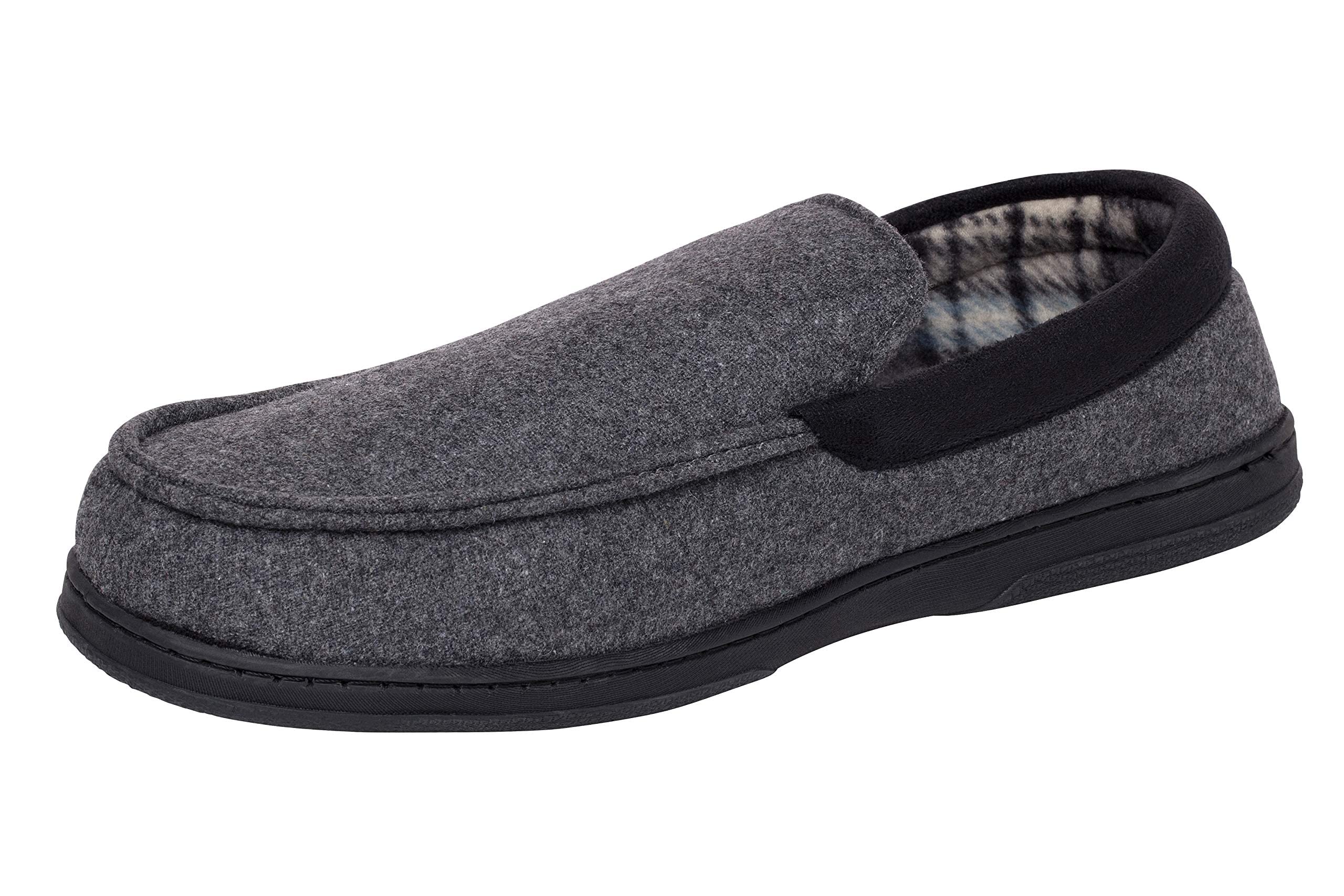 Van Heusen Mens Slippers Comfy Slip-on Micro Suede House with Softflannel Lining Moccasin, Grey, Medium