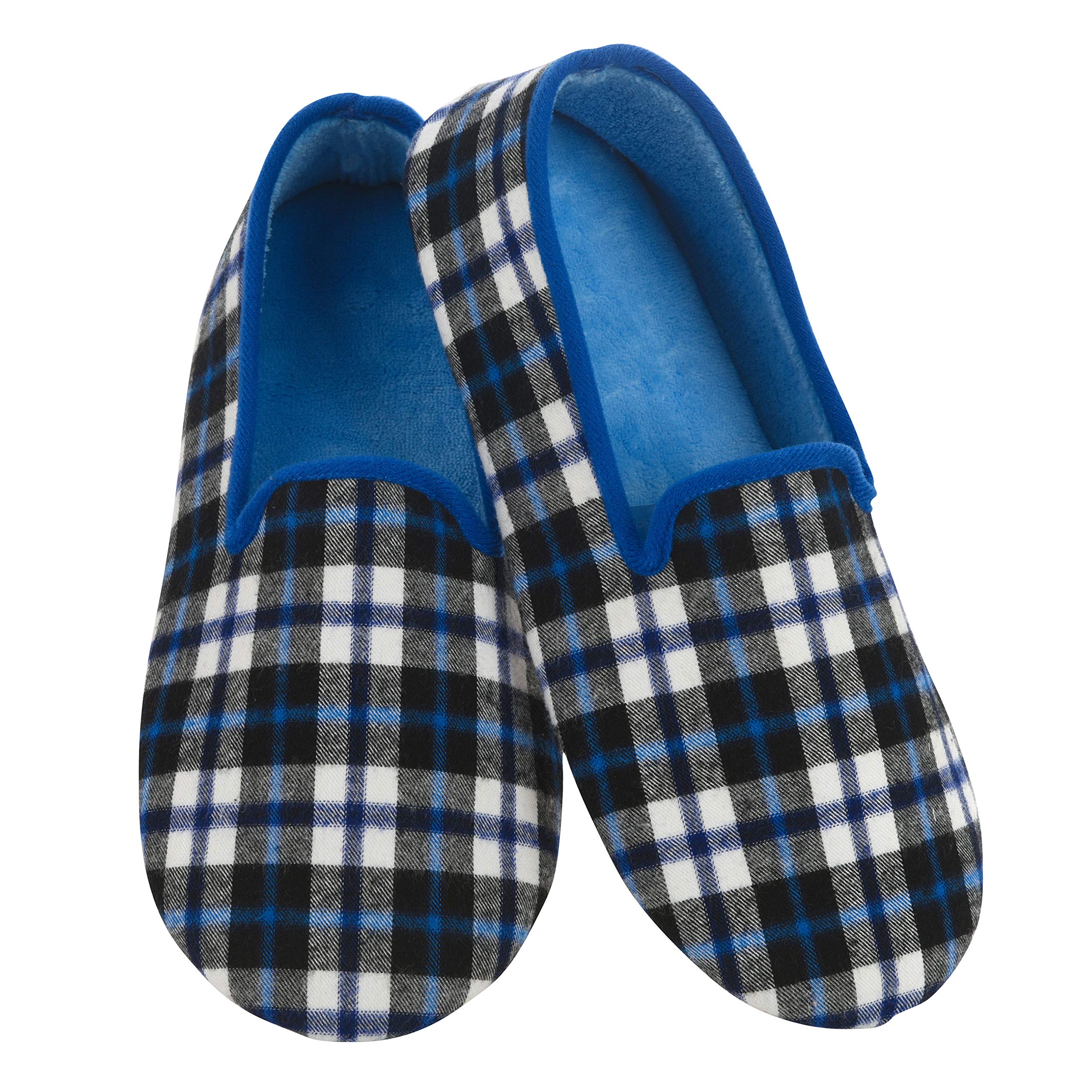 Snoozies Mens Slippers - Non-Skid Slippers for Men - Light Weight Plaid - Blue - X-Large