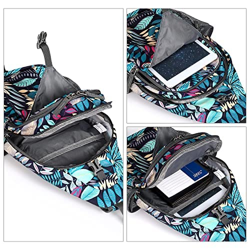 G4Free Sling Bag RFID Blocking Sling Backpack Crossbody Chest Bag Daypack for Hiking Travel(Blue Leaf)