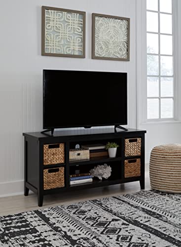 Signature Design by Ashley Mirimyn Casual TV Stand for TVs up to 54" with 4 Baskets and 3 Adjustable Shelves, Black & Light Brown
