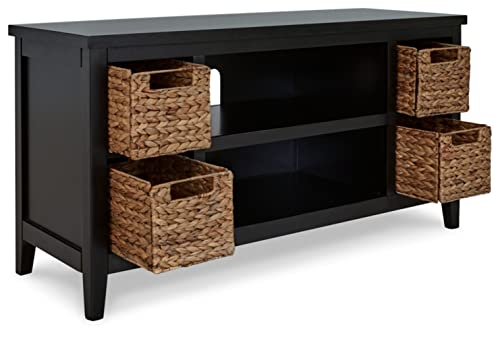 Signature Design by Ashley Mirimyn Casual TV Stand for TVs up to 54" with 4 Baskets and 3 Adjustable Shelves, Black & Light Brown