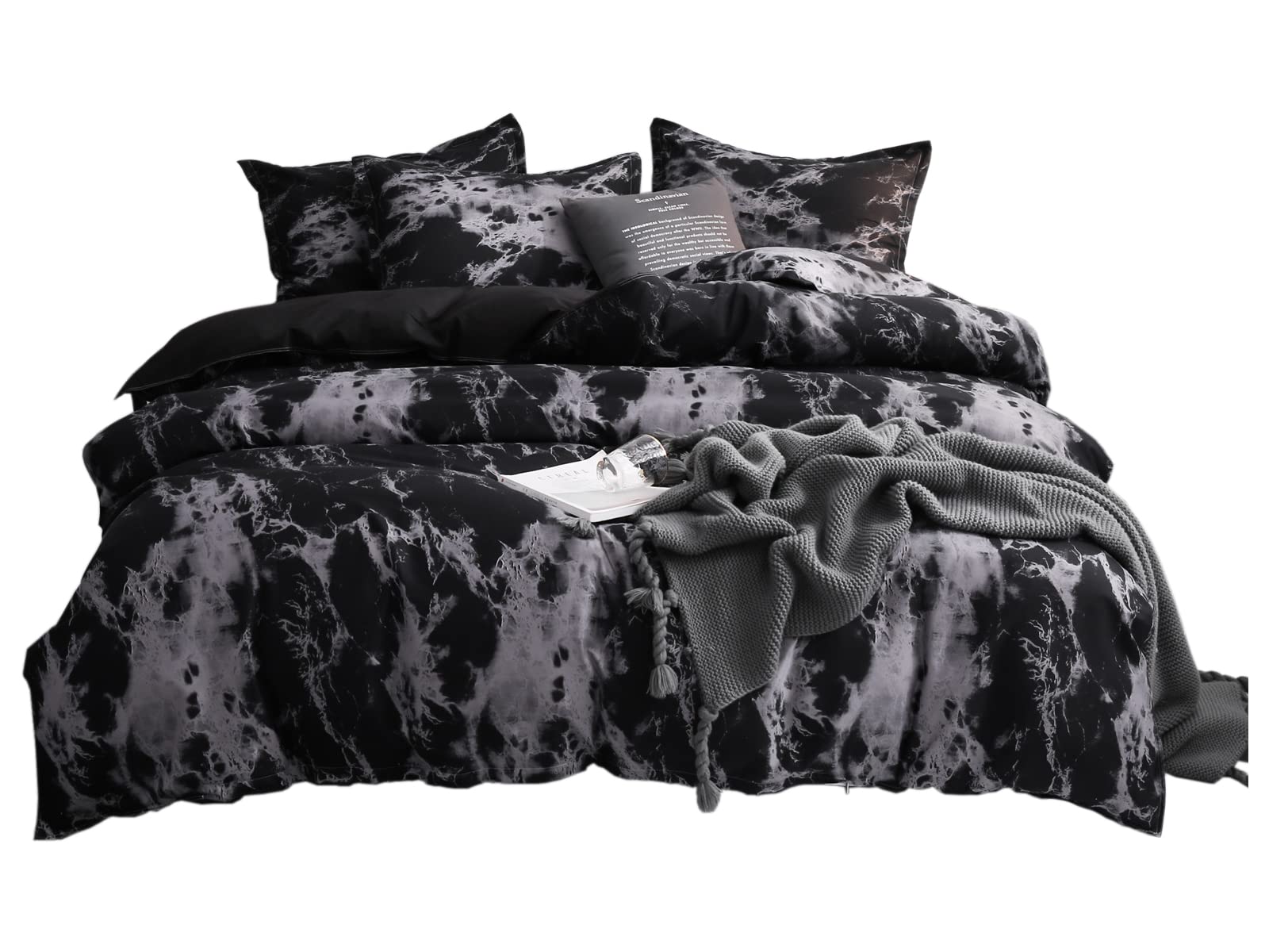 Celevingne Duvet Cover Set 3PCS with Zipper Closure Luxurious Modern Printed Comforter Cover 1 Duvet Cover and 2 Pillowcases (Black Marble, Twin)