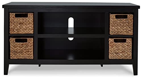Signature Design by Ashley Mirimyn Casual TV Stand for TVs up to 54" with 4 Baskets and 3 Adjustable Shelves, Black & Light Brown