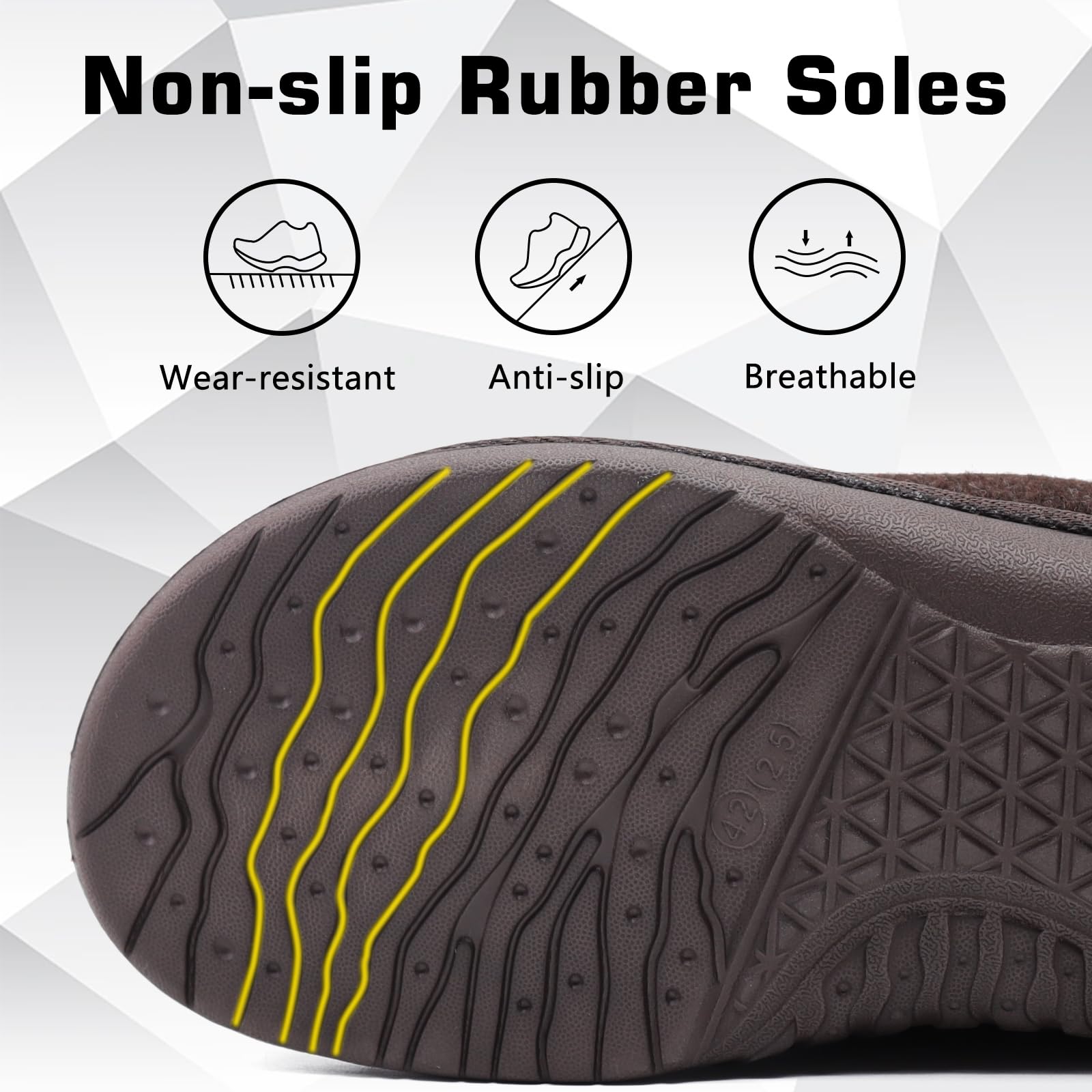 ONCAI Mens Slippers with Arch Support Wool and Cotton-Blend High-Density Memory Foam Felt House Shoes with Indoor Outdoor Rubber Soles