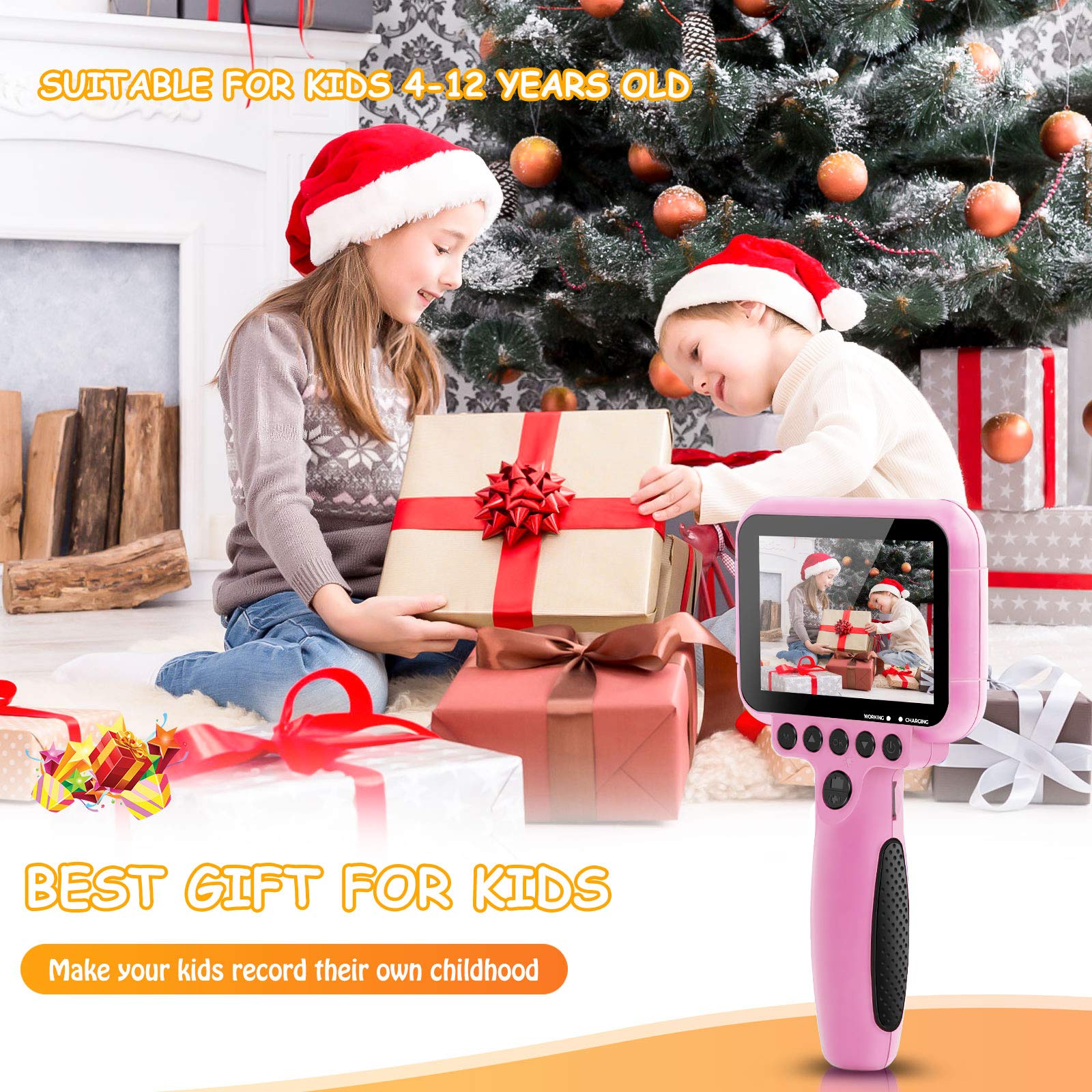 Kids Camera, iMoway Waterproof Video Cameras for Kids HD 1080P Kids Digital Cameras Camcorder with 16GB Memory Card, Card Reader and Floating Hand Grip (Pink)