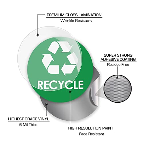 Pixelverse Design Recycle Sticker Trash Can Decal - 6" Large Recycling Vinyl - 4 Pack