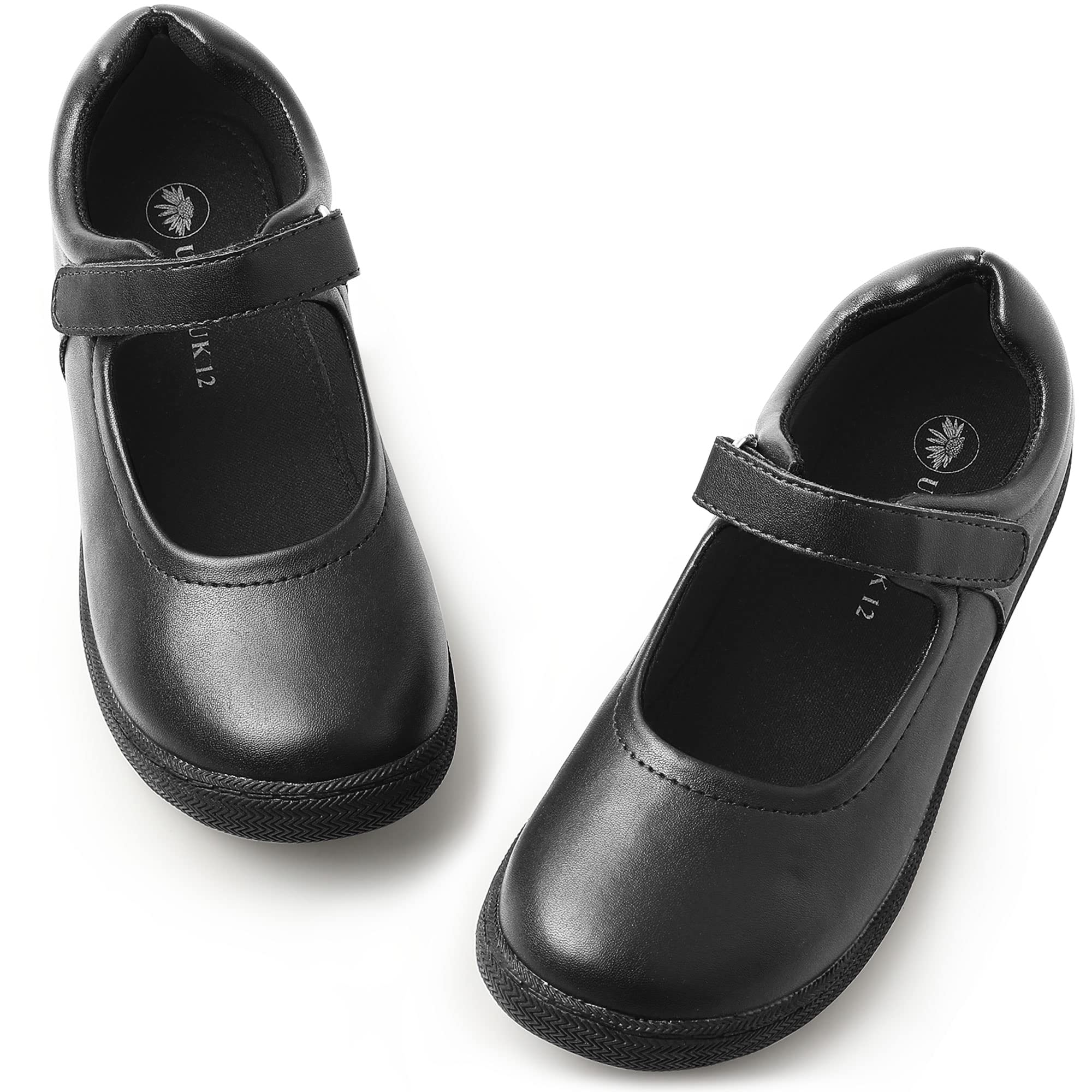 festooning Girls Mary Jane Shoes School Uniform Flats Cute Dress Shoes for Girls Wedding Back to School Black Size 2