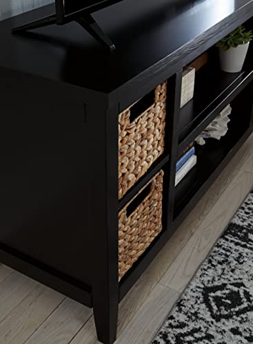 Signature Design by Ashley Mirimyn Casual TV Stand for TVs up to 54" with 4 Baskets and 3 Adjustable Shelves, Black & Light Brown