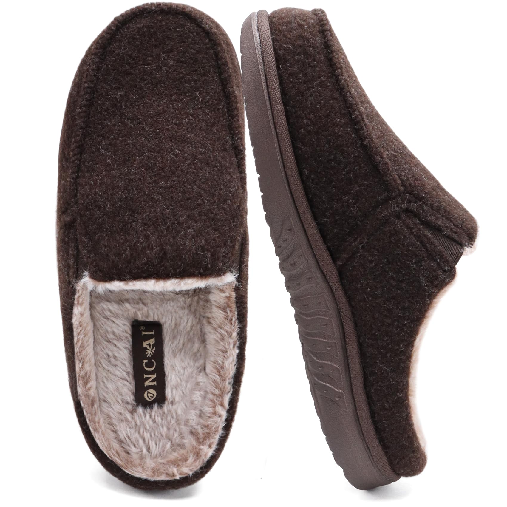 ONCAI Mens Slippers with Arch Support Wool and Cotton-Blend High-Density Memory Foam Felt House Shoes with Indoor Outdoor Rubber Soles